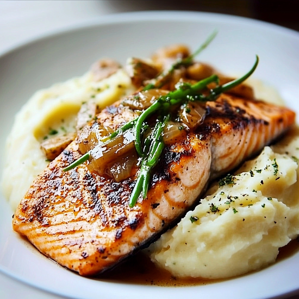 Grilled Salmon with Garlic Mashed Potatoes