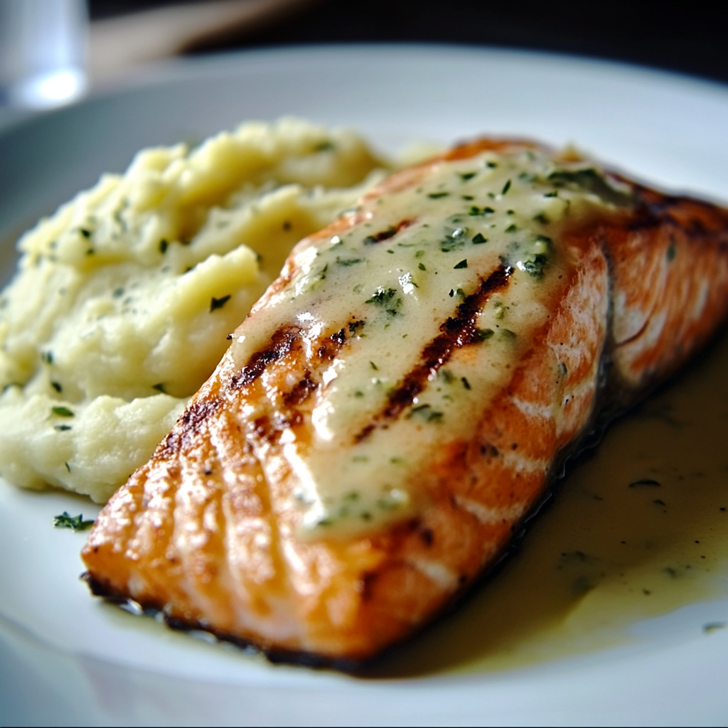 Grilled Salmon with Garlic Mashed Potatoes