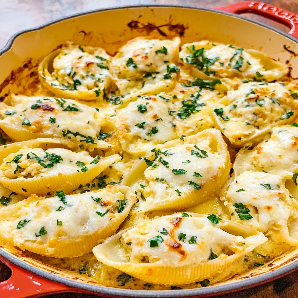 Garlic Butter Chicken Alfredo Stuffed Shells