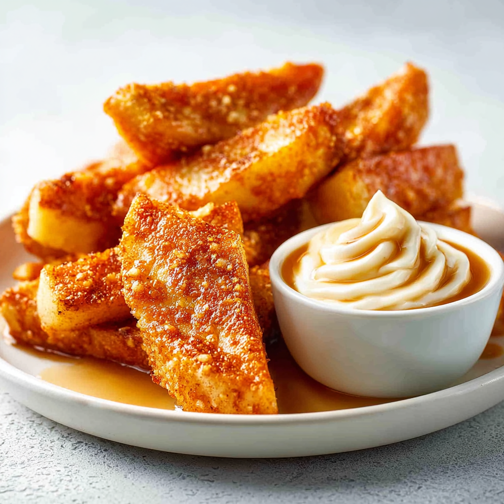 Air Fried Apple Wedges With Caramel Whipped Cream Dipping Sauce