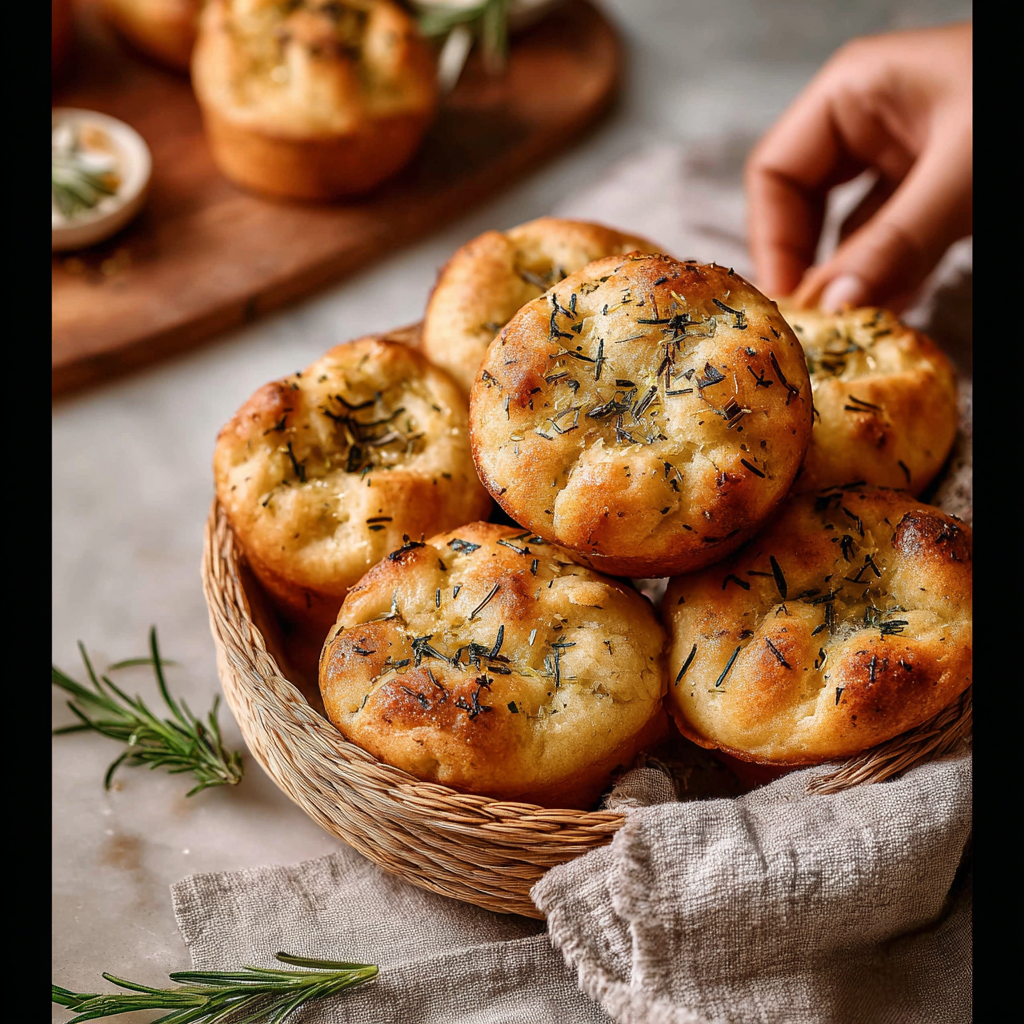 Golden Crust Garlic Rosemary Focaccia Muffins